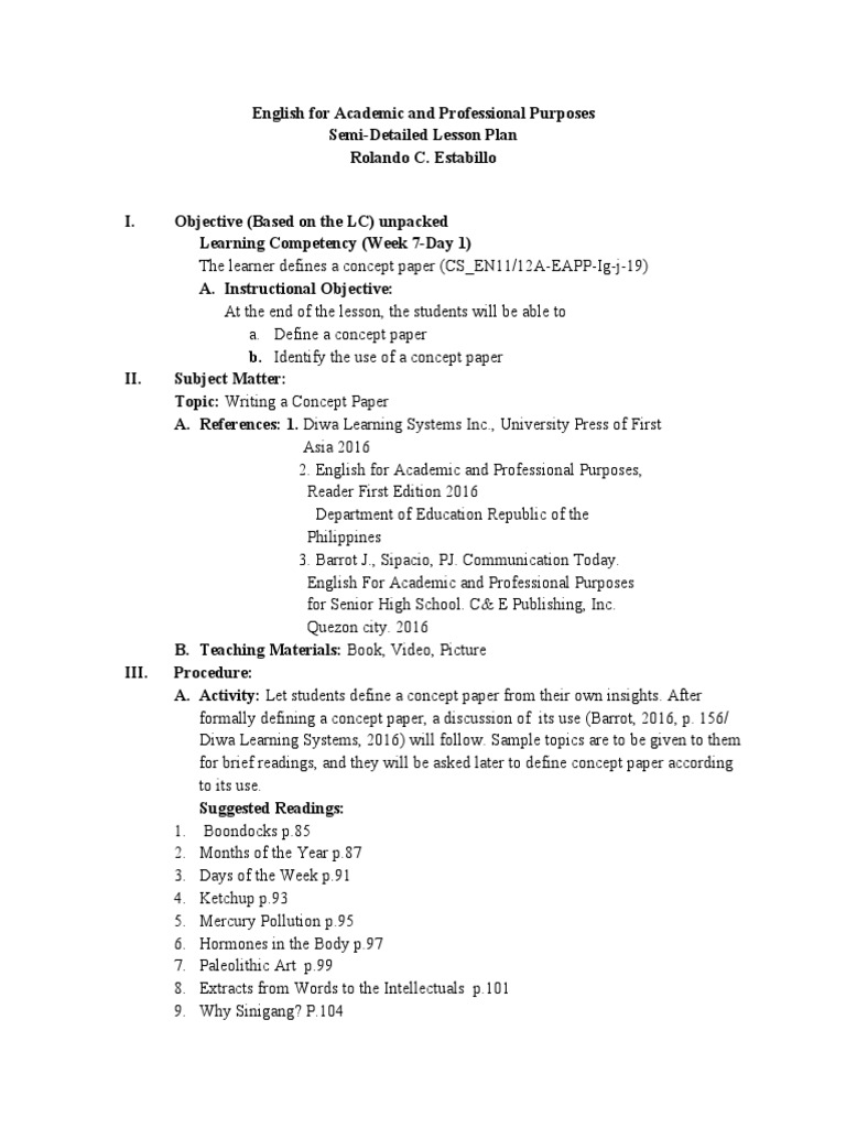 Lesson Plan Concept Paper | PDF