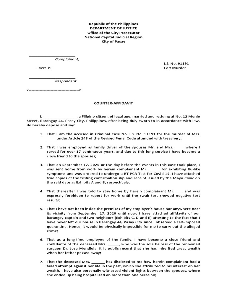 Counter Affidavit - Murder Defense | PDF | Justice | Crime & Violence