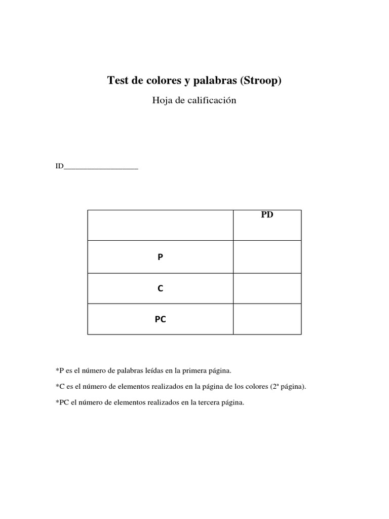 Stroop - Hoja de Respuesta | PDF