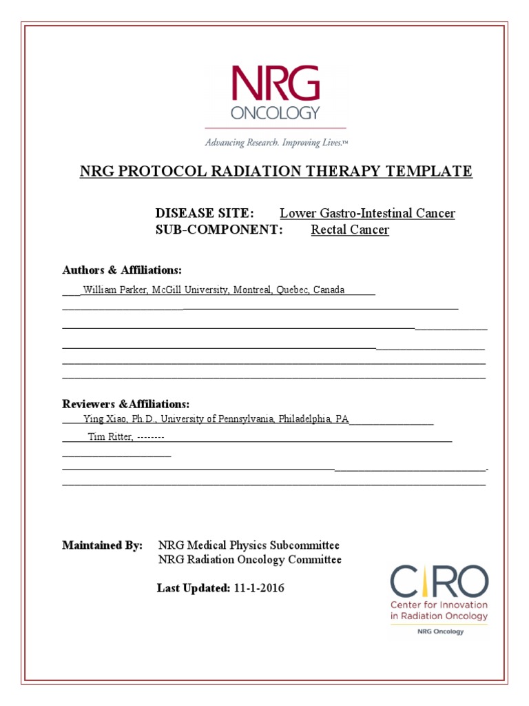 NRG Protocol Radiation Therapy Template: Disease Site: Sub-Component ...