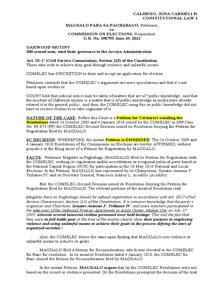 MAGDALO vs. COMELEC - Oakwood Mutiny | PDF | Injunction | Common Law