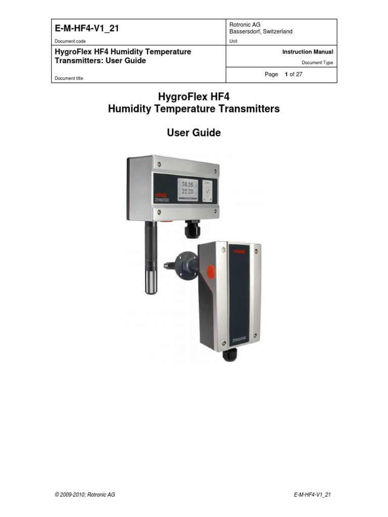 Hygroflex Hf4 Humidity Temperature Transmitters User Guide: E-M-Hf4-V1 ...