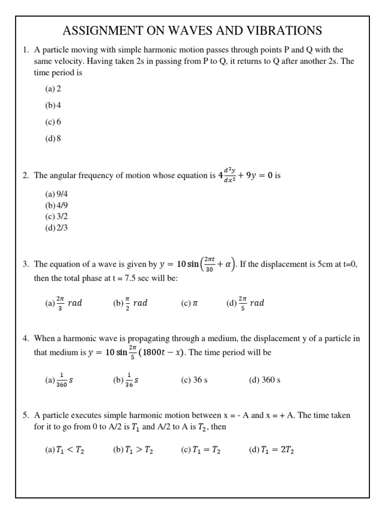 Assignment On Waves and Vibrations PDF | PDF | Resonance | Waves