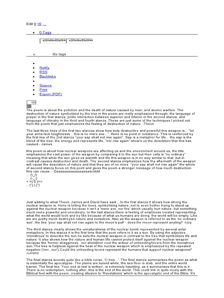 Poem Analysis 2018 | PDF | Nuclear Weapons | Poetry