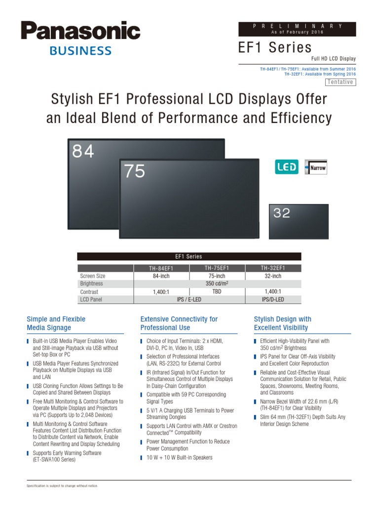 Panasonic EF1 Range Specs | PDF | Hdmi | Usb