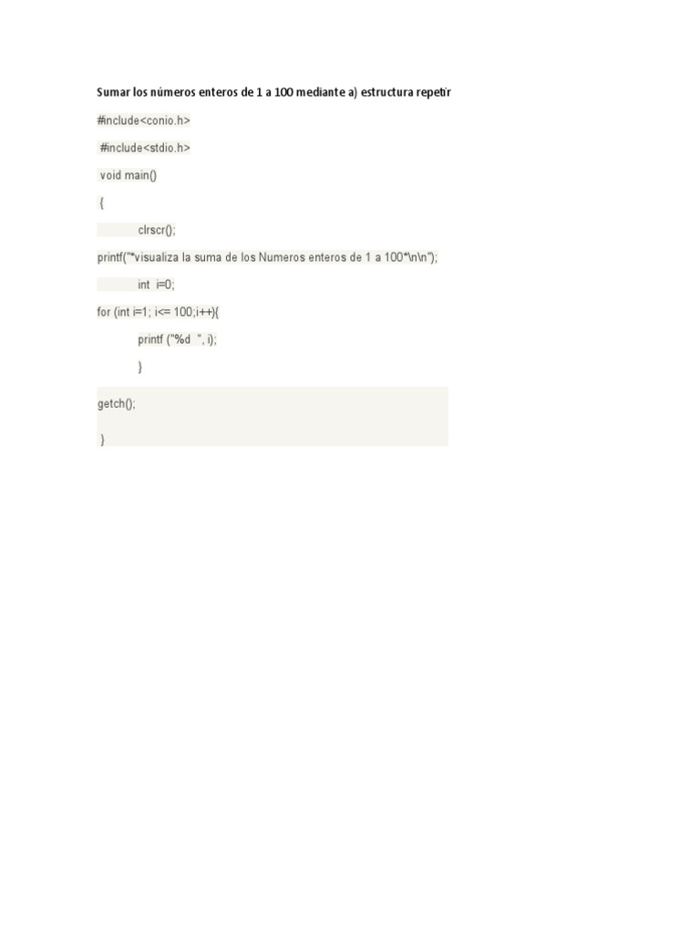 Sumar Los Números Enteros de 1 A 100 Estructura Repetir | PDF