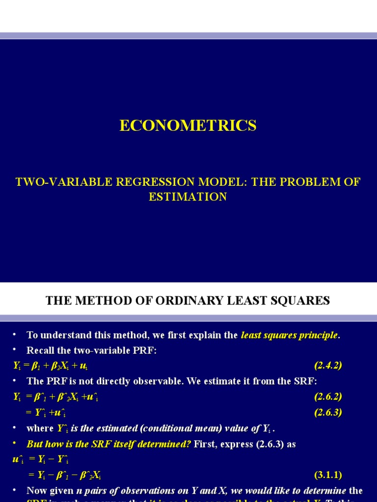 Two-Variable Regression Model, The Problem of Estimation | PDF ...