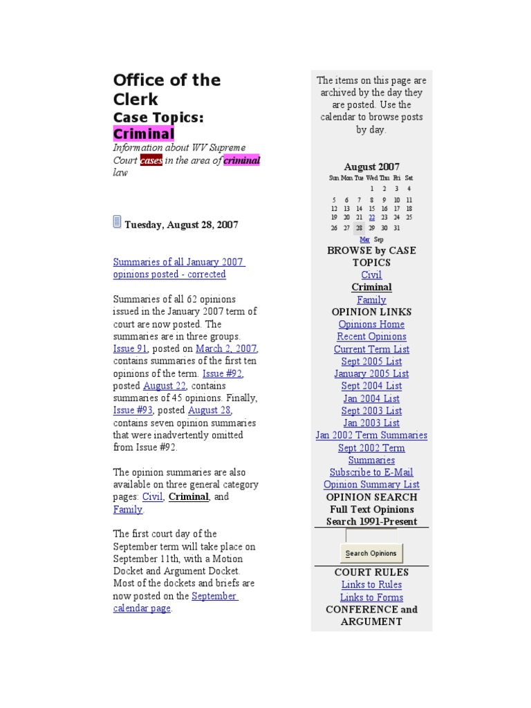 Office of The Clerk: Case Topics | PDF | Wisconsin Circuit Courts ...