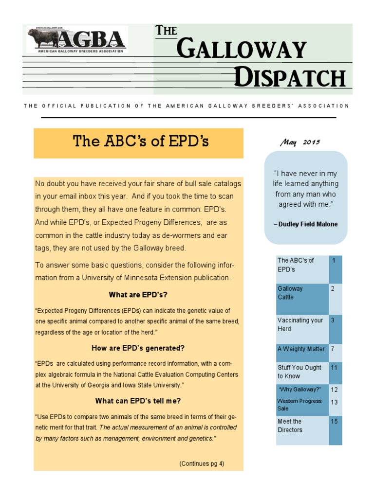 Galloway Dispatch: The ABC's of EPD's | PDF | Calf | Cattle