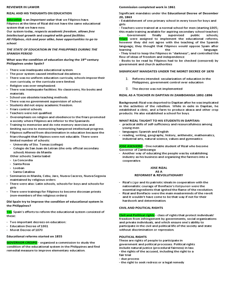 REVIEWER-IN-Life and Works of Rizal | PDF | Perception | Brain