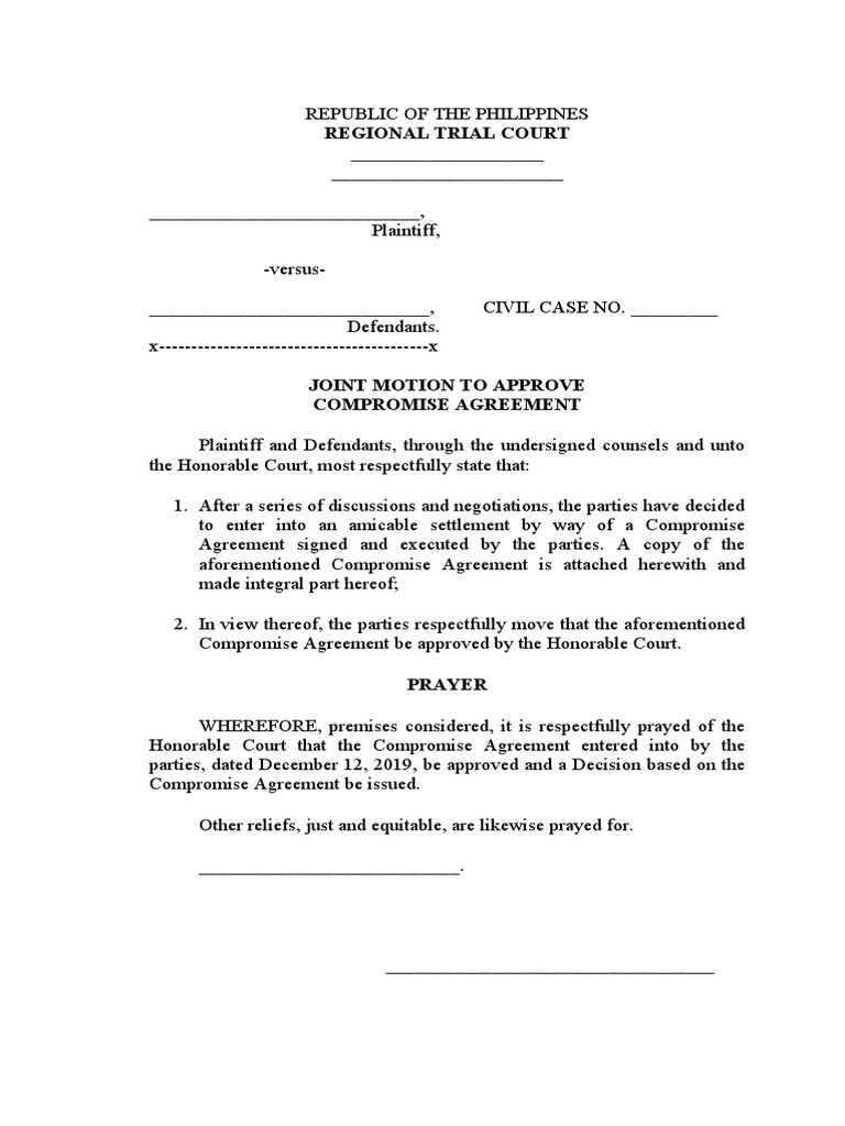 Joint Motion To Approve Compromise Agreement | PDF