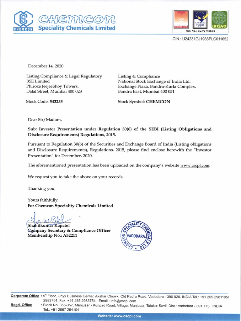 Chemcon Investor | PDF | Sodium Chloride | Chemistry
