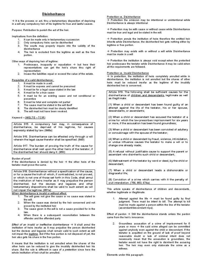 Understanding Disinheritance | PDF | Will And Testament | Legal Aspects ...