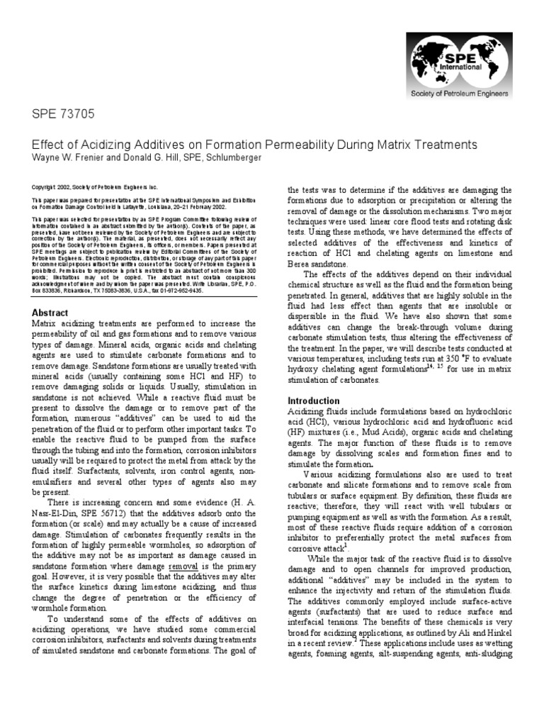Effect of Acidizing Additives On Formation Permeability During Matrix ...