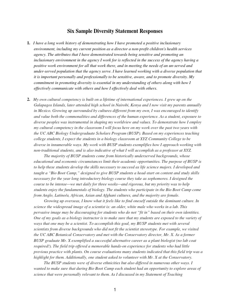 Sample Diversity Statement Examples | PDF | Teaching Mathematics ...