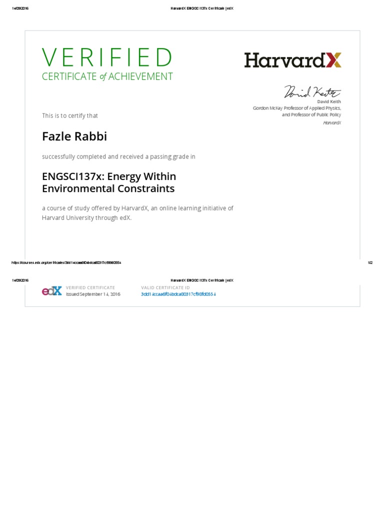 Fazle Rabbi's ENGSCI137x Certificate | PDF