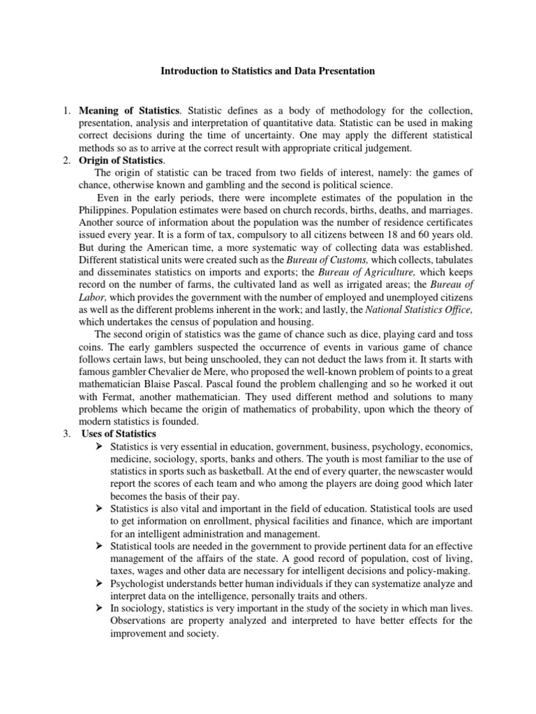 Introduction To Statistics and Data Presentation PDF | PDF | Sampling ...