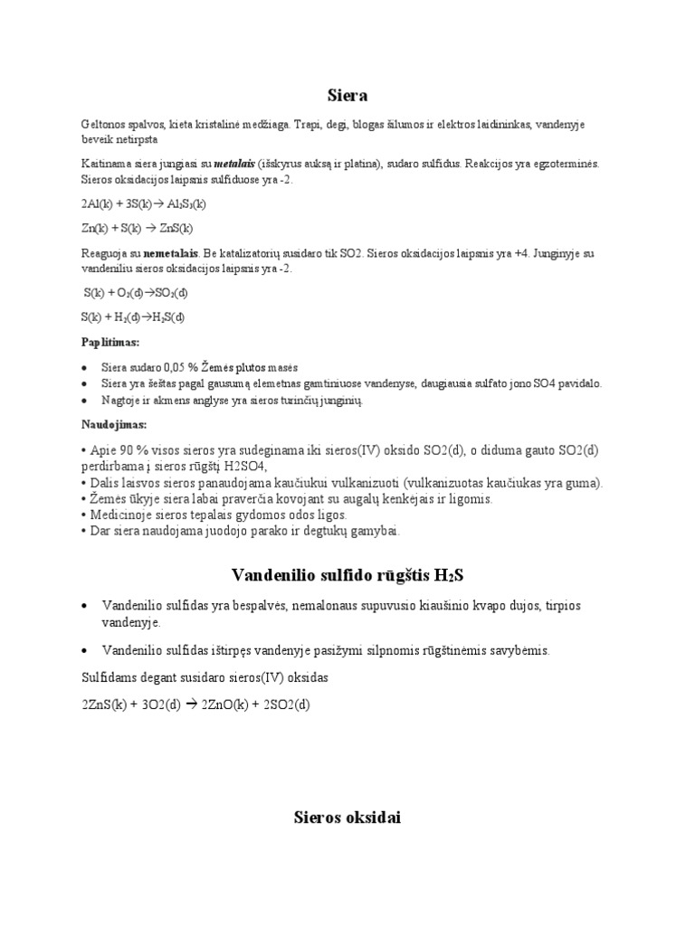 Chemija Deguonis Ir Siera | PDF