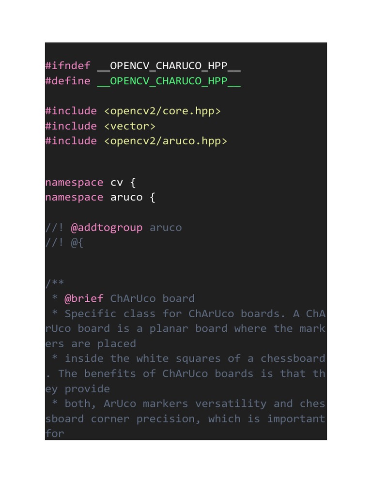 #Ifndef #Define #Include #Include #Include: - Opencv - Charuco - HPP | PDF | Vector Space | Geometry