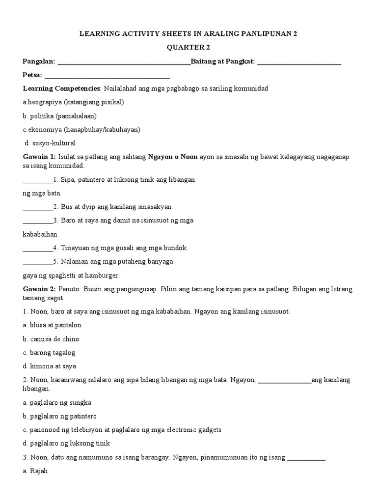 Learning Activity Sheets in Ap Quarter 2 Week 2 | PDF