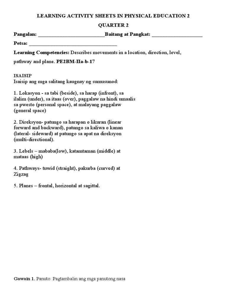 Learning Activity Sheets in Pe Quarter 2 Week 3 | PDF