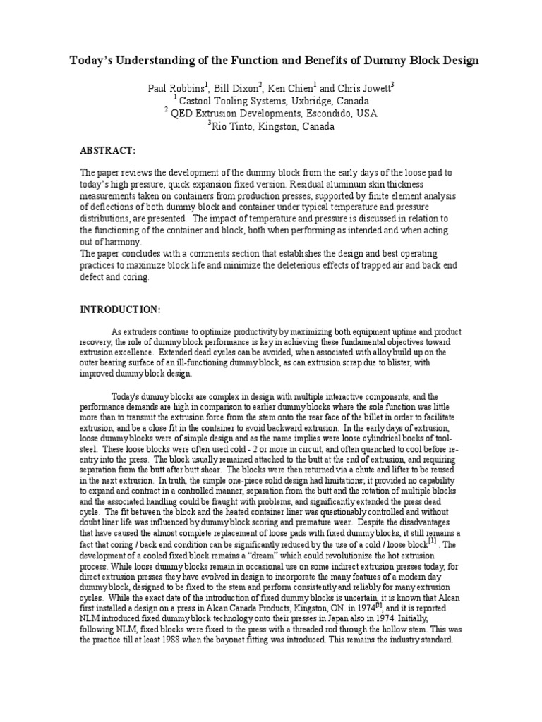 ET Dummy Block Paper May 2016 PDF | PDF | Extrusion | Deformation ...