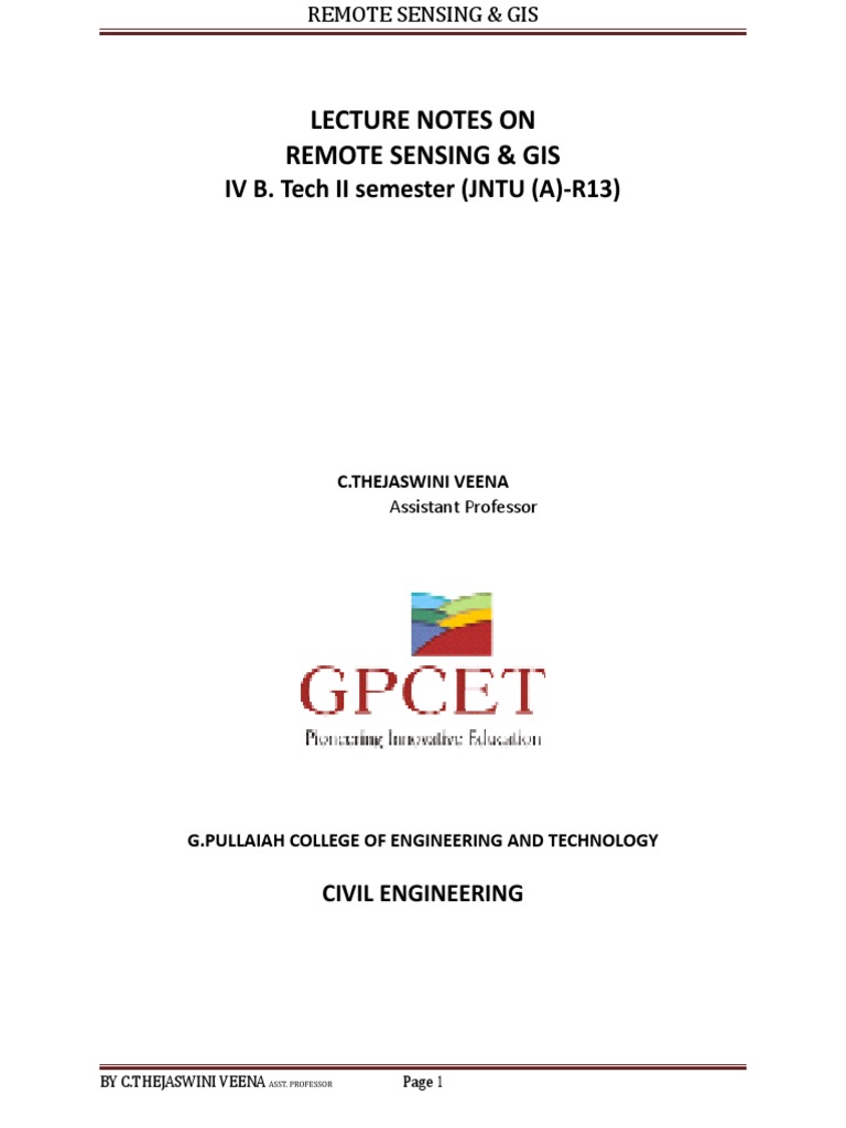 Lecture Notes On Remote Sensing & Gis: IV B. Tech II Semester (JNTU (A ...