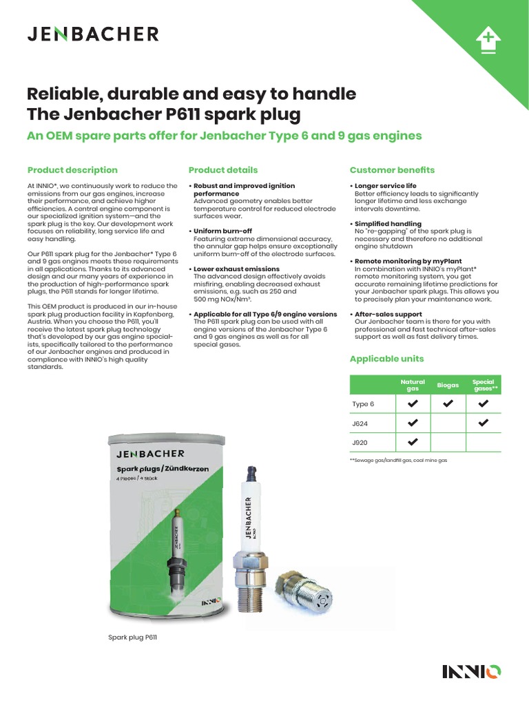 Reliable, Durable and Easy To Handle The Jenbacher P611 Spark Plug ...