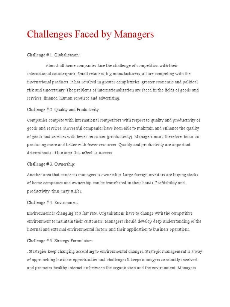 Key Challenges for Modern Managers | PDF | Competition | Strategic ...