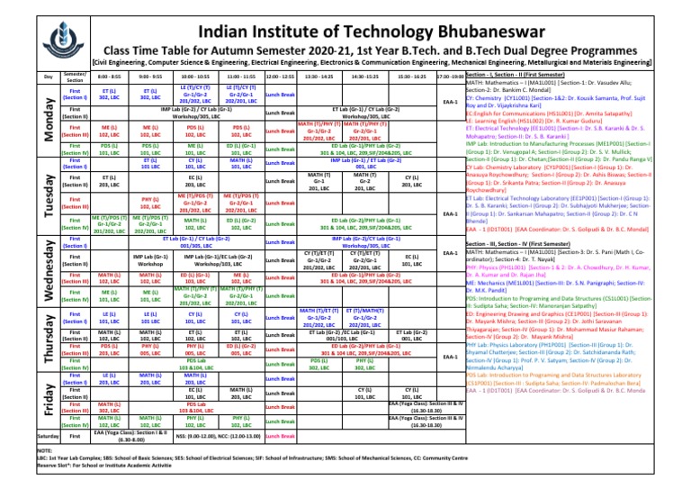 Time Table 1st Year R4-22112020 | PDF | Science And Technology ...