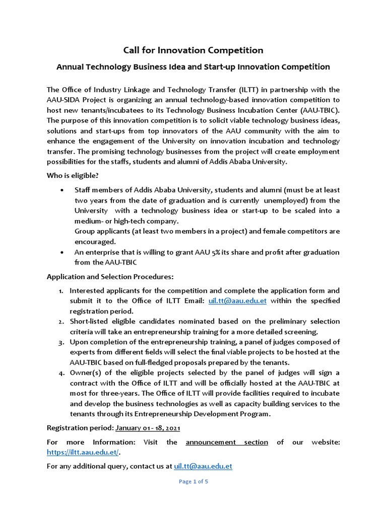 AAU Tech Innovation Contest | PDF | Startup Company | Small Business ...