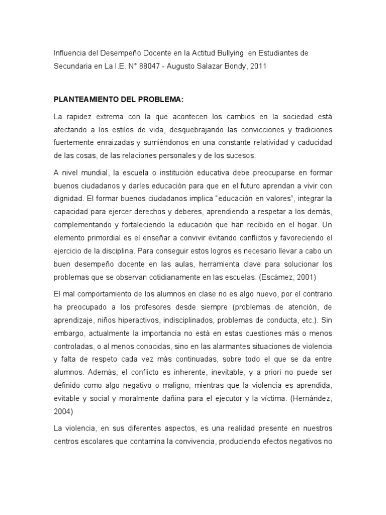 Desempeño Docente y Bullying Escolar | PDF | Violencia | Maestros