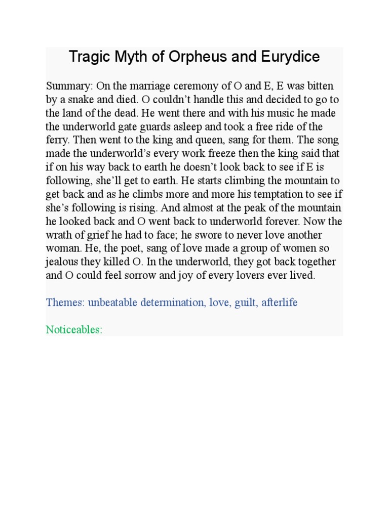 Tragic Myth of Orpheus and Eurydice | PDF | Classics