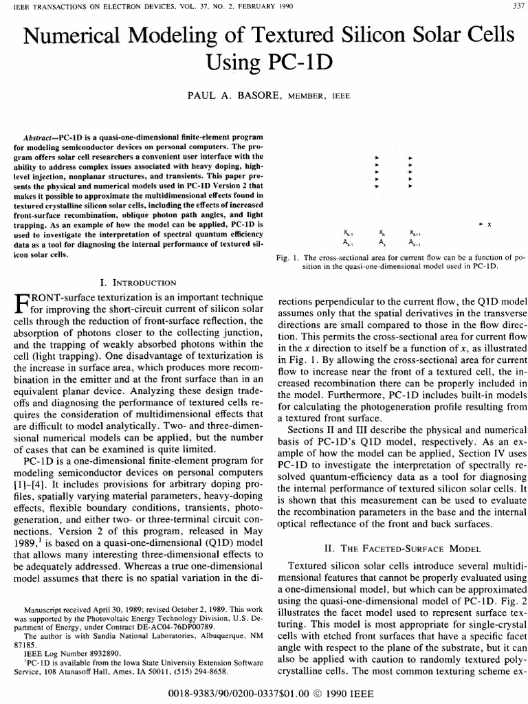 Basore - Numerical Modeling of Textured Silicon Solar Cells | PDF ...