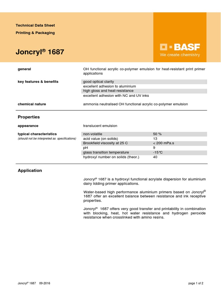 Joncryl 1687: Properties | Download Free PDF | Water | Chemistry