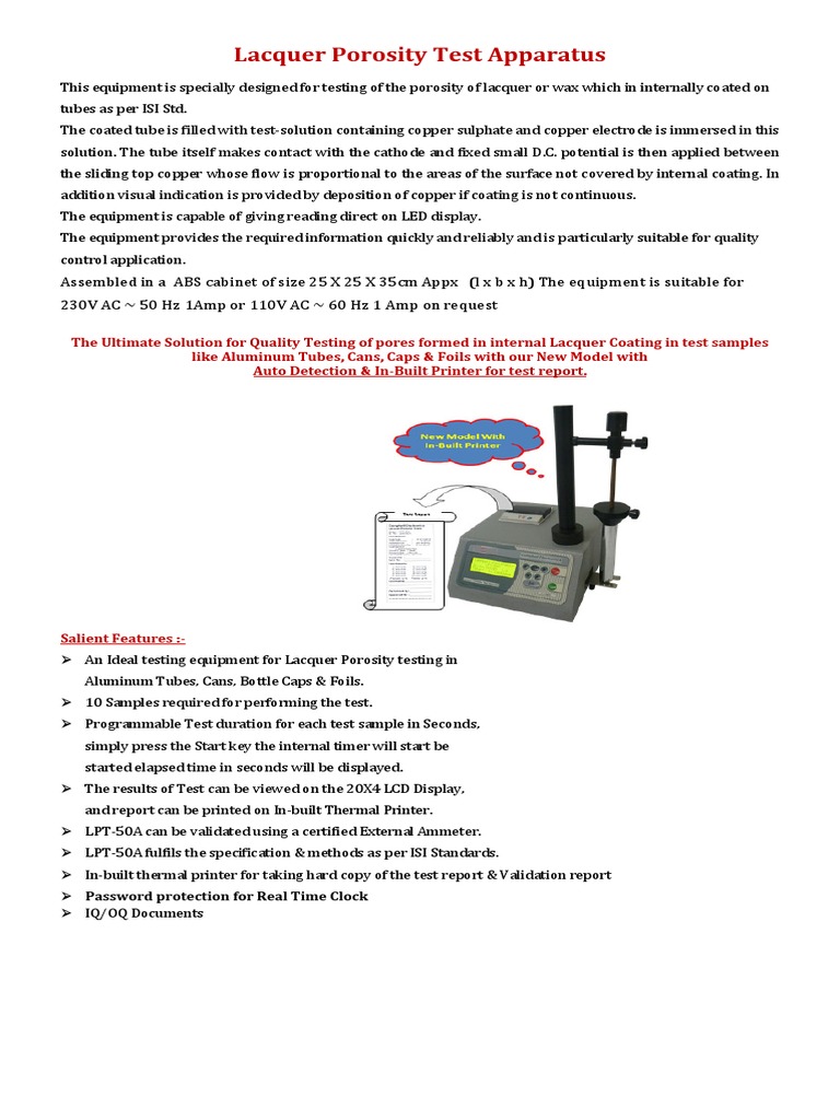 Lacquer Porosity Test Apparatus | PDF | Vacuum Tube | Porosity