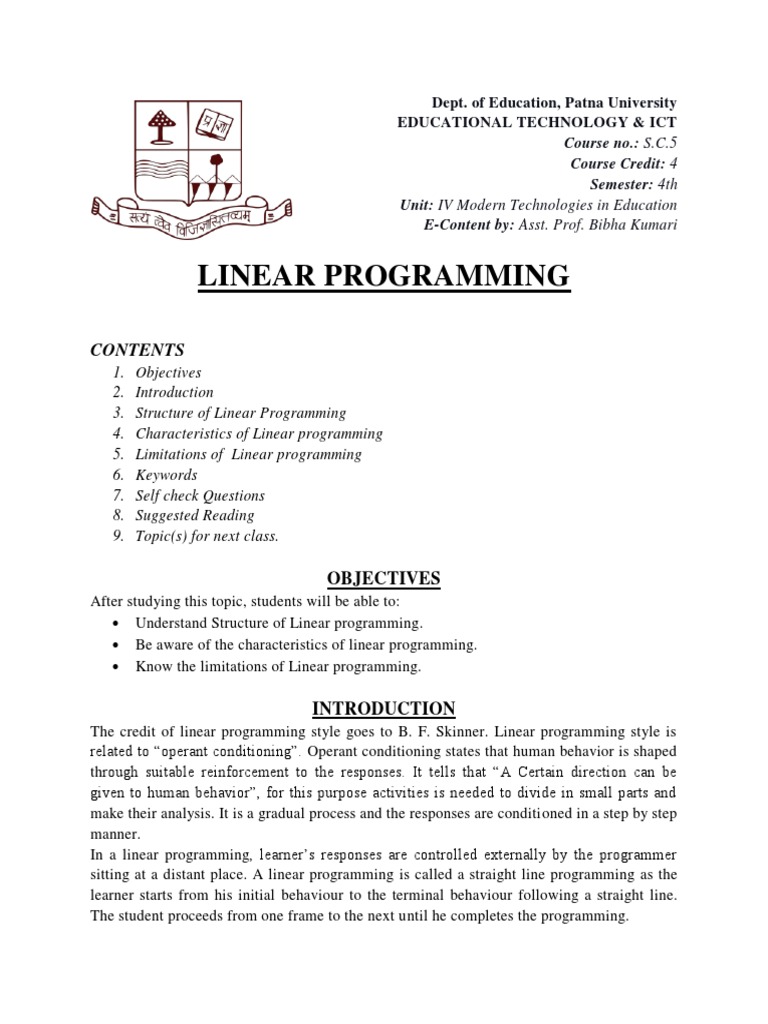 Leniar Programming | PDF | Reinforcement | Educational Technology