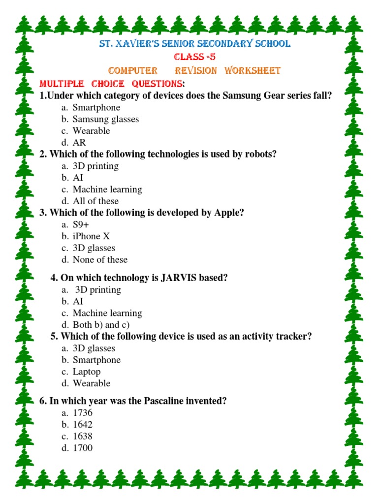 Computer Subject Worksheet For Grade 5