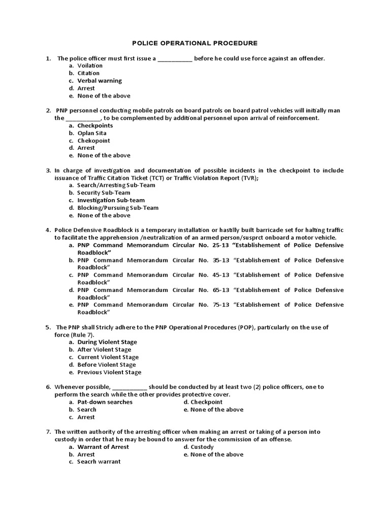 PNP Police Operational Procedures Guide | PDF | Arrest | Search Warrant