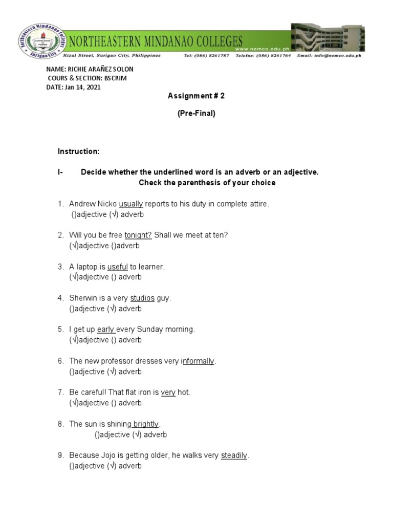 Assignment # 2 (Pre-Final) : Name: Richie Arañez Solon Cours & Section ...