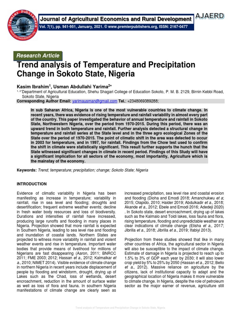 Trend Analysis of Temperature and Precipitation Change in Sokoto State ...