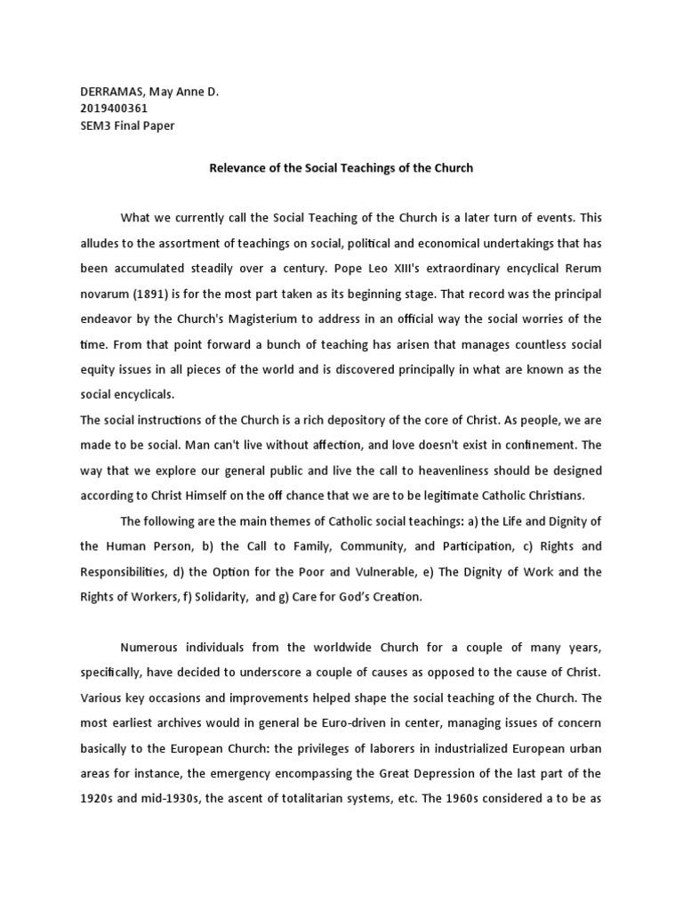 Relevance of The Social Teachings of The Church | PDF | Catholic Social ...