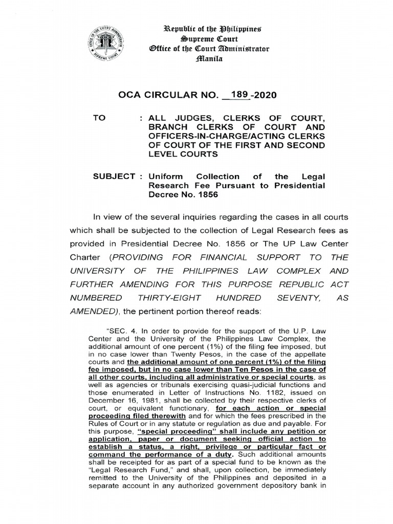 OCA Circular No. 189-2020 PDF | PDF