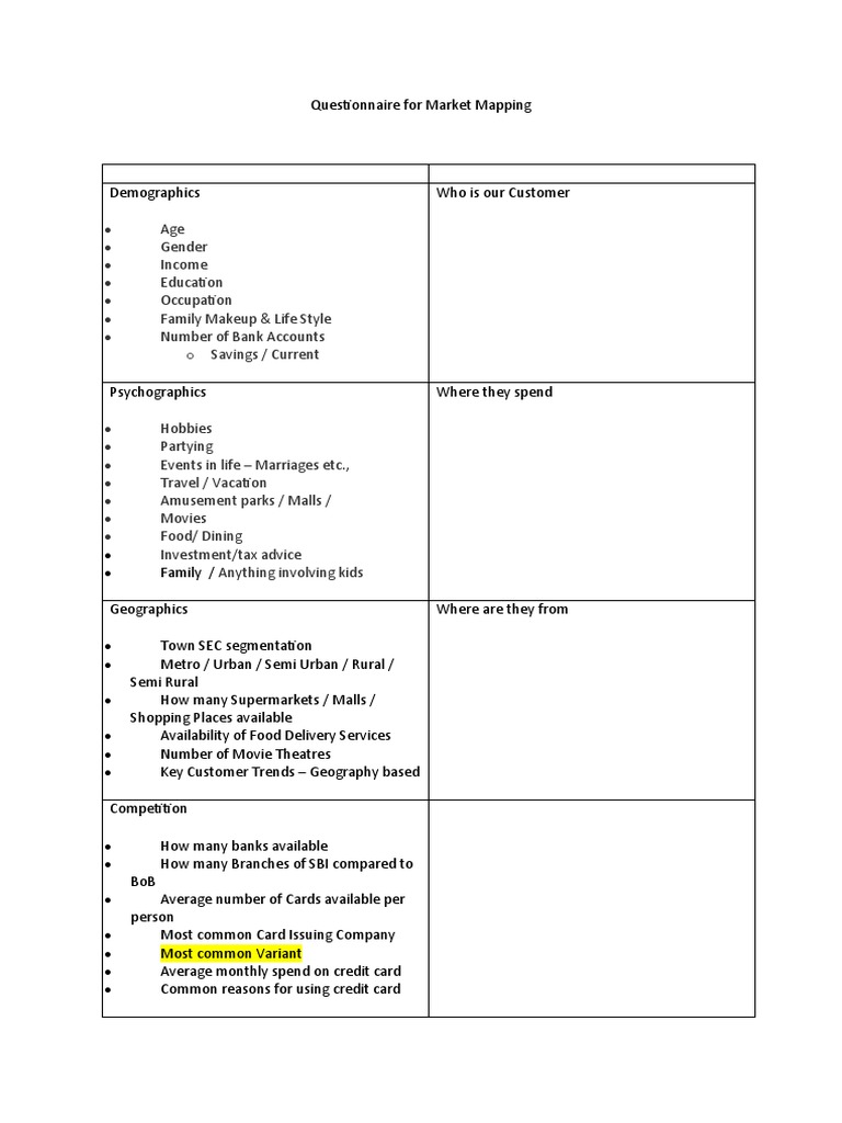 Questionnaire For Market Mapping | PDF | Credit Card | Annual ...