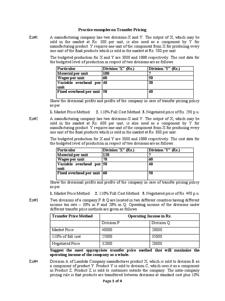 Pricing Strategies and Profitability Analysis for Intra-Company ...