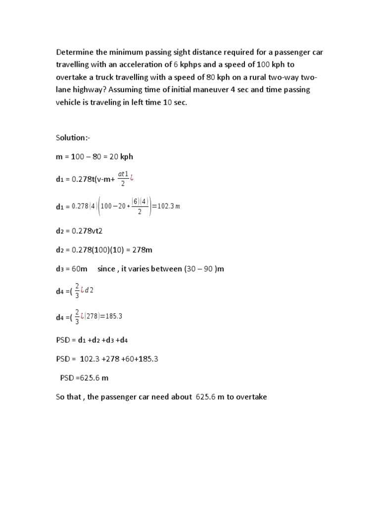 Determine The Minimum Passing Sight Distance Required For A Passenger | PDF