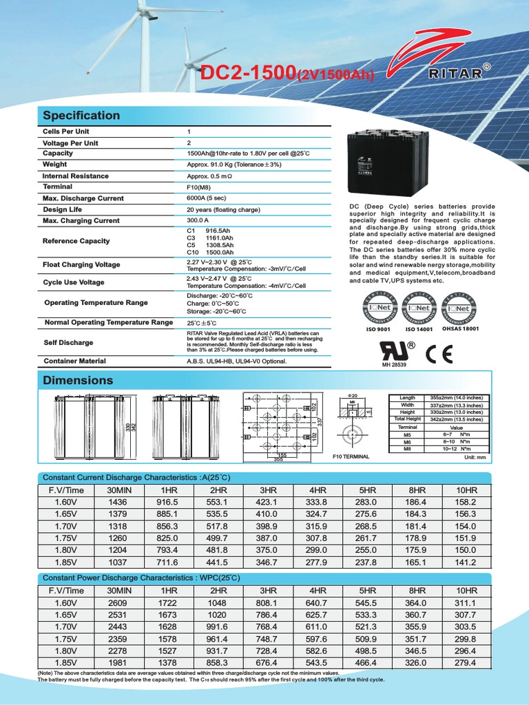 Specification: Constant Current Discharge Characteristics: A (25) | PDF ...