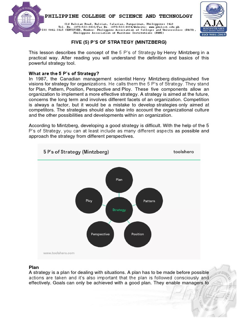 Five (5) P'S of Strategy (Mintzberg) | PDF | Strategic Management ...