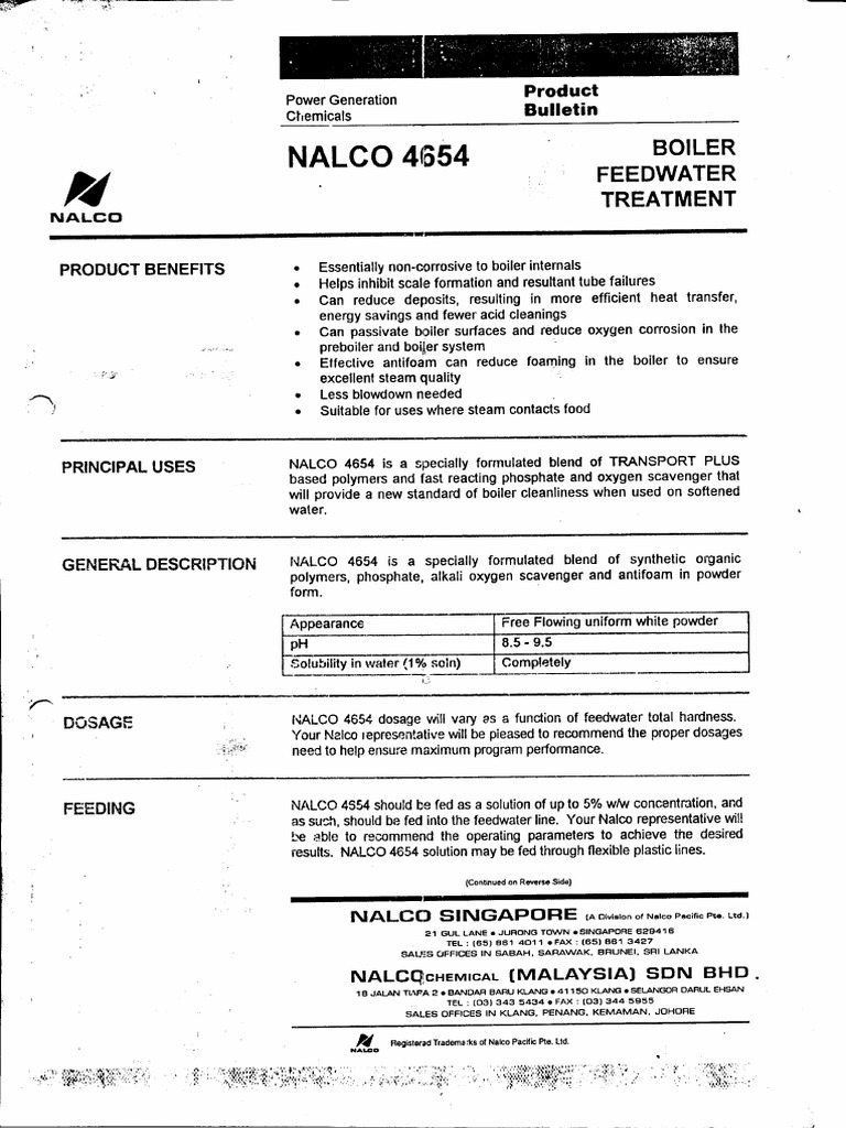 ,. Treatment: NALCO 4f554 | PDF | Chemical Engineering | Chemical ...