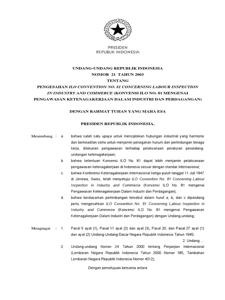 Pengesahan Konvensi ILO No. 81 | PDF